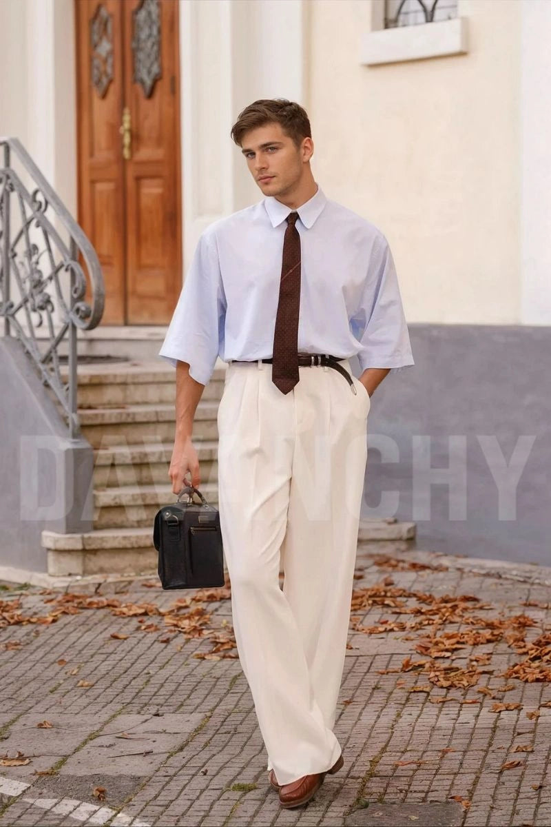 Buy Now Men Off White Bell Bottom Pant – Formal Vintage Pleated design ...